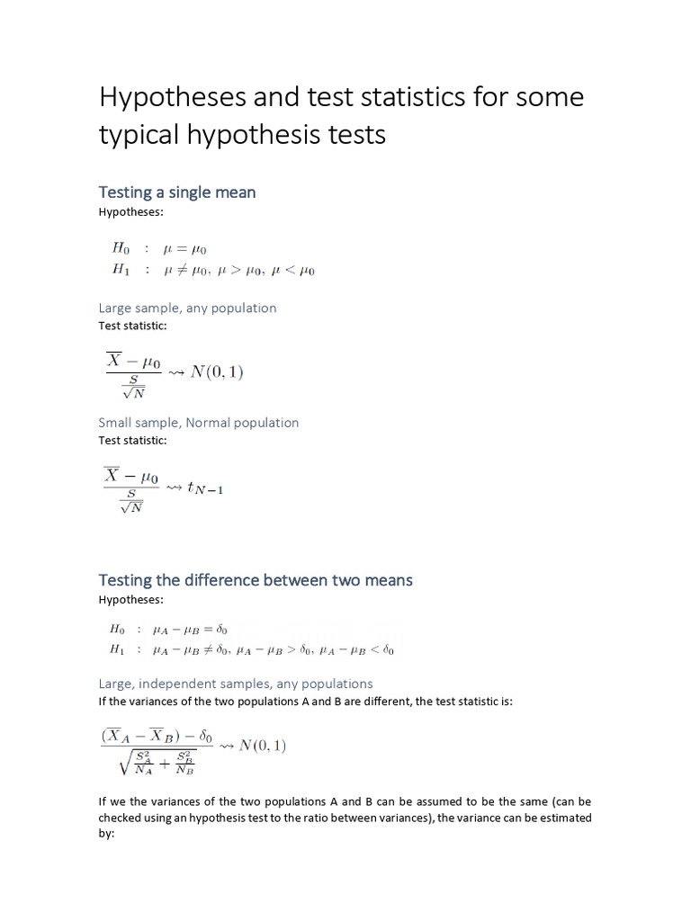 Typical Hypothesis Tests | PDF