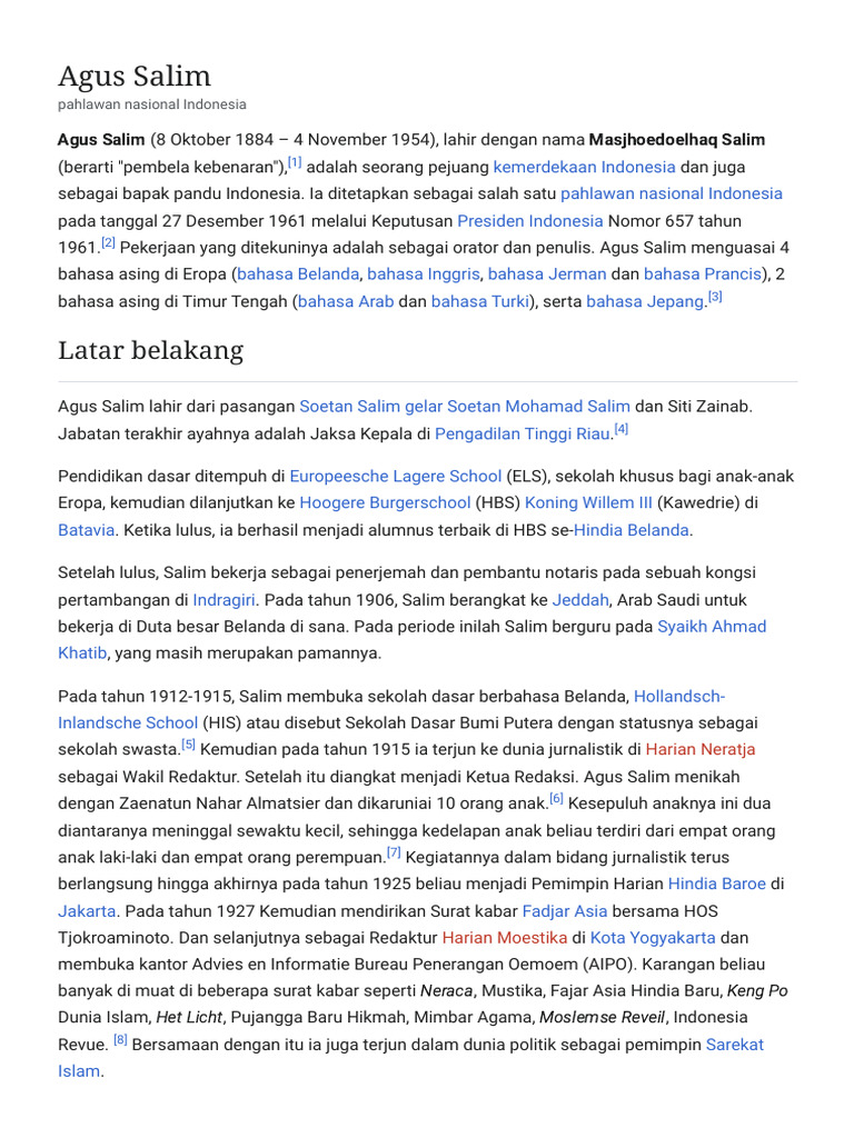 Biografi Pahlawan Agus Salim | PDF