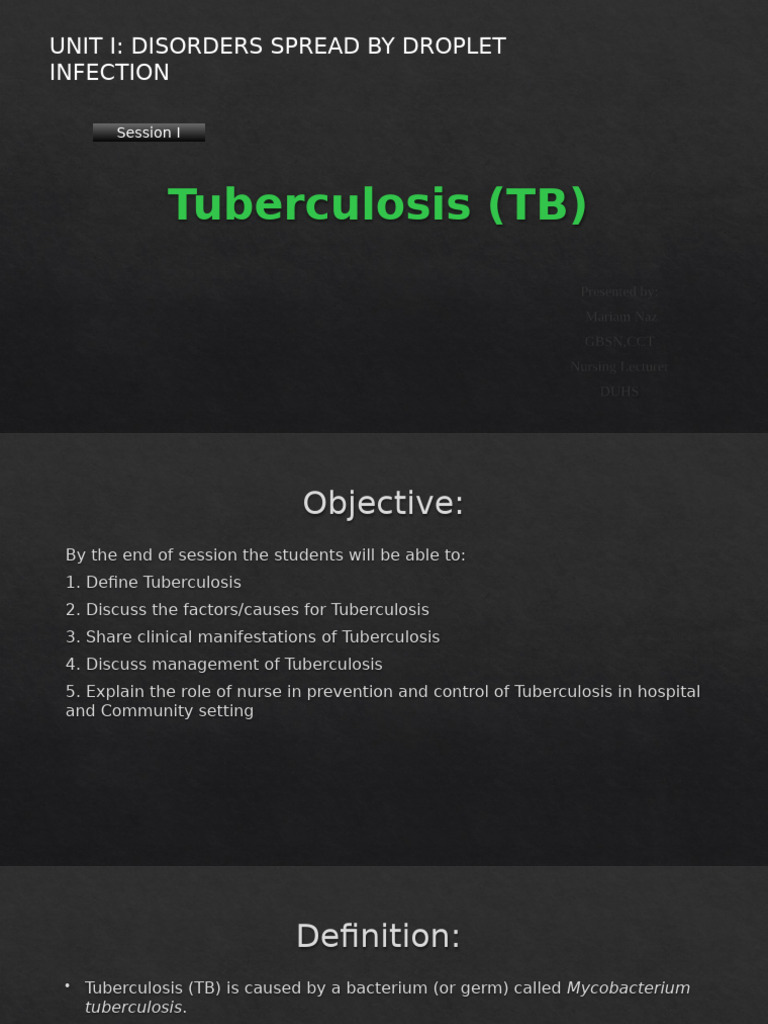 Session I Tuberculosis (TB) | PDF | Tuberculosis | Infection
