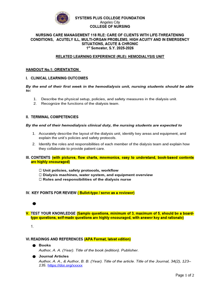 Rle Handout Template | PDF | Pub Med | Nursing