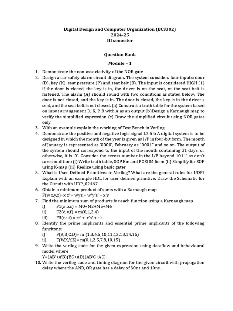 Bcs302 Question Bank(m1,m2&m3) | PDF | Computer Engineering | Digital Electronics