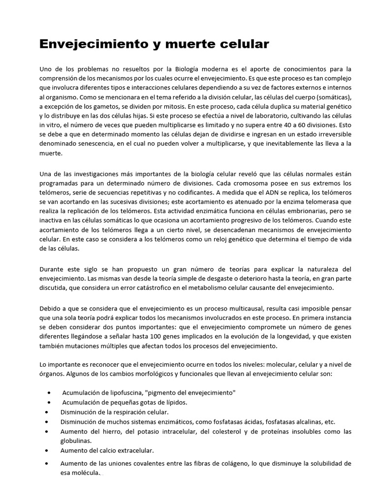 2 Envejecimiento Muerte Celular WHFF | PDF | Telómero | Envejecimiento