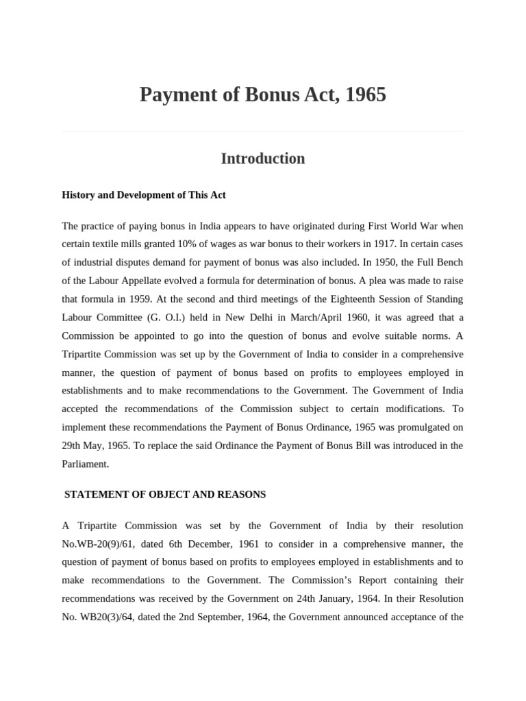 Overview of Payment of Bonus Act, 1965 | PDF | Salary | Employment