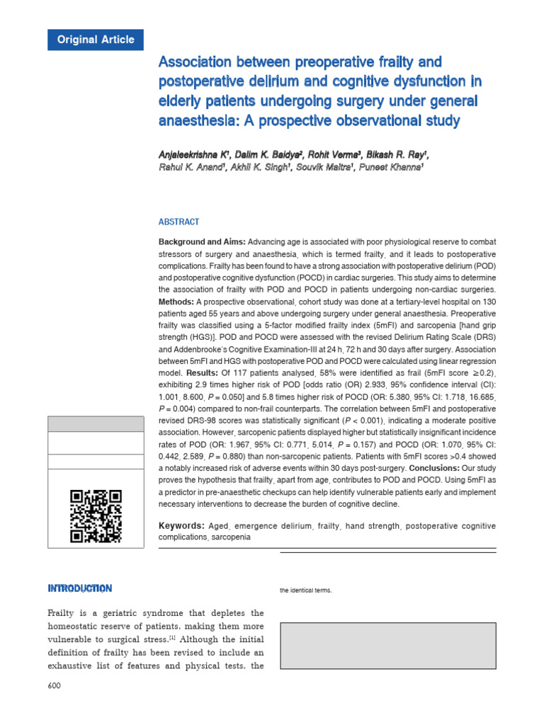 Anaesthesia Association Between Preoperative Frailty And.10 | PDF ...