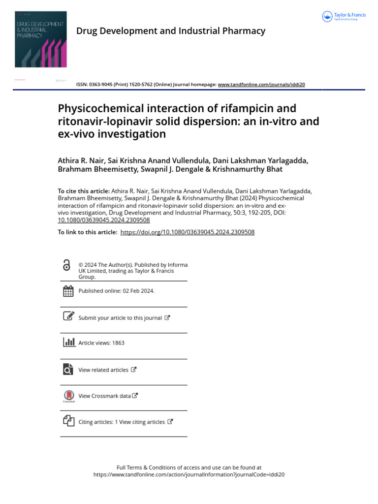 Physicochemical Interaction of Rifampicin and Ritonavir-Lopinavir Solid ...