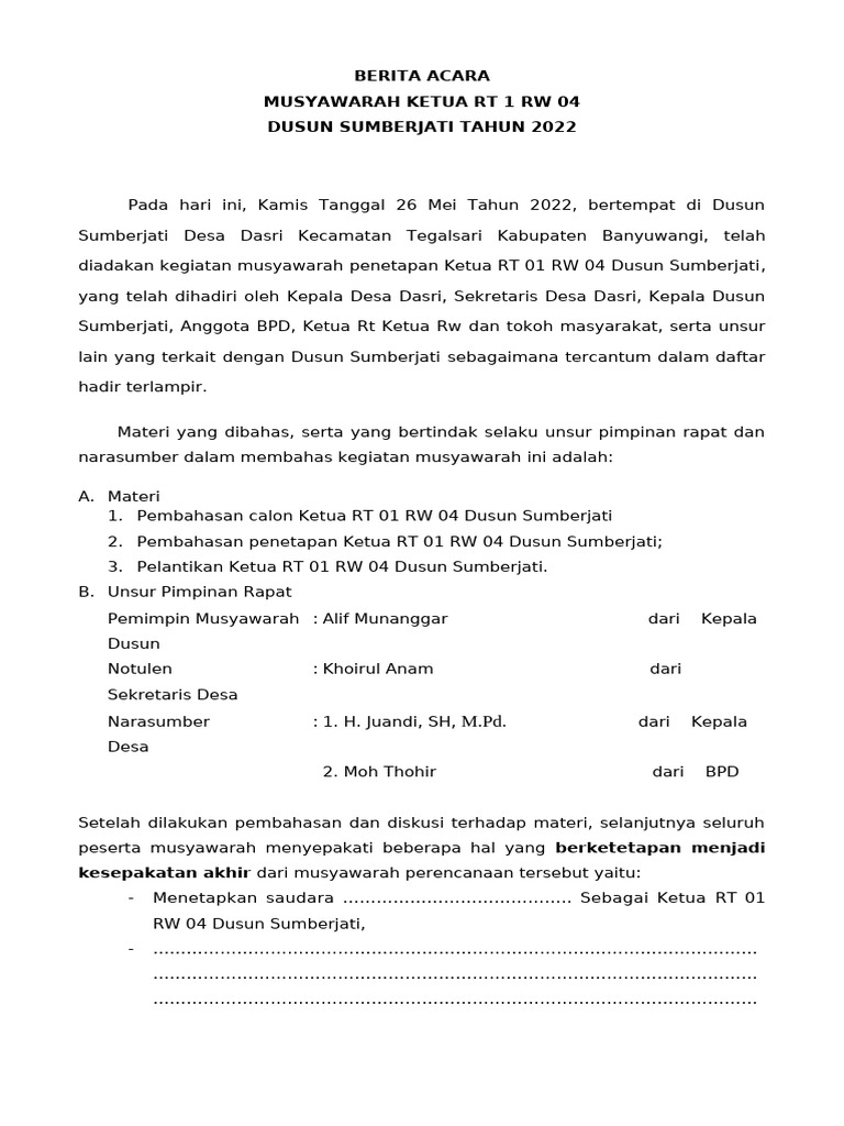 Musyawarah Penetapan Ketua RT 01 RW 04 | PDF