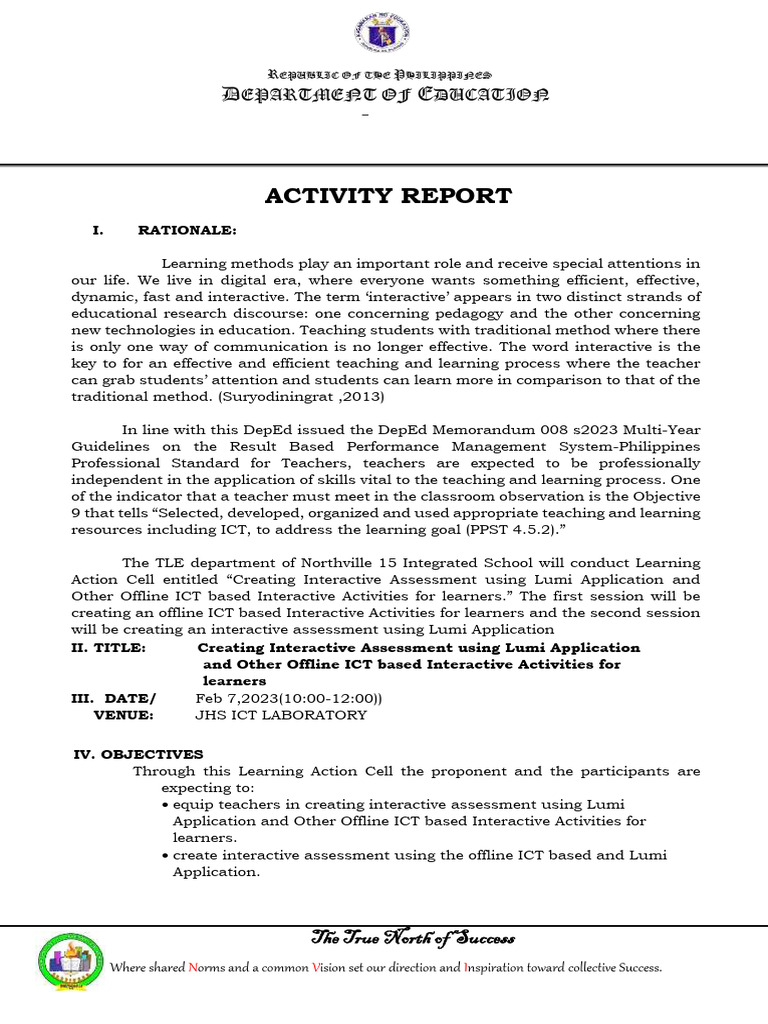 Tle - Quarter2 - Lac Activity Report | PDF | Educational Technology ...