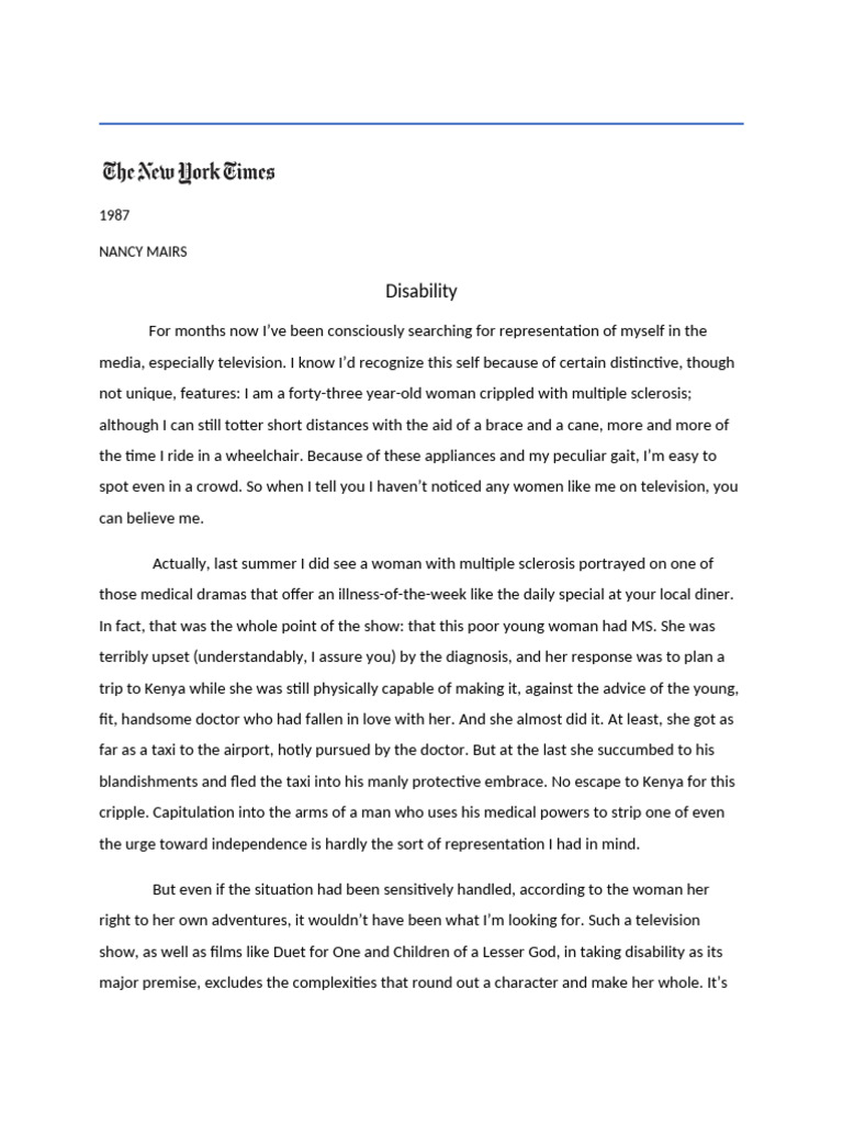 Disability - Nancy Mairs | PDF