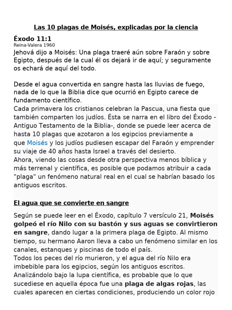 Las 10 Plagas de Moisés | PDF | Libro del éxodo | Moisés