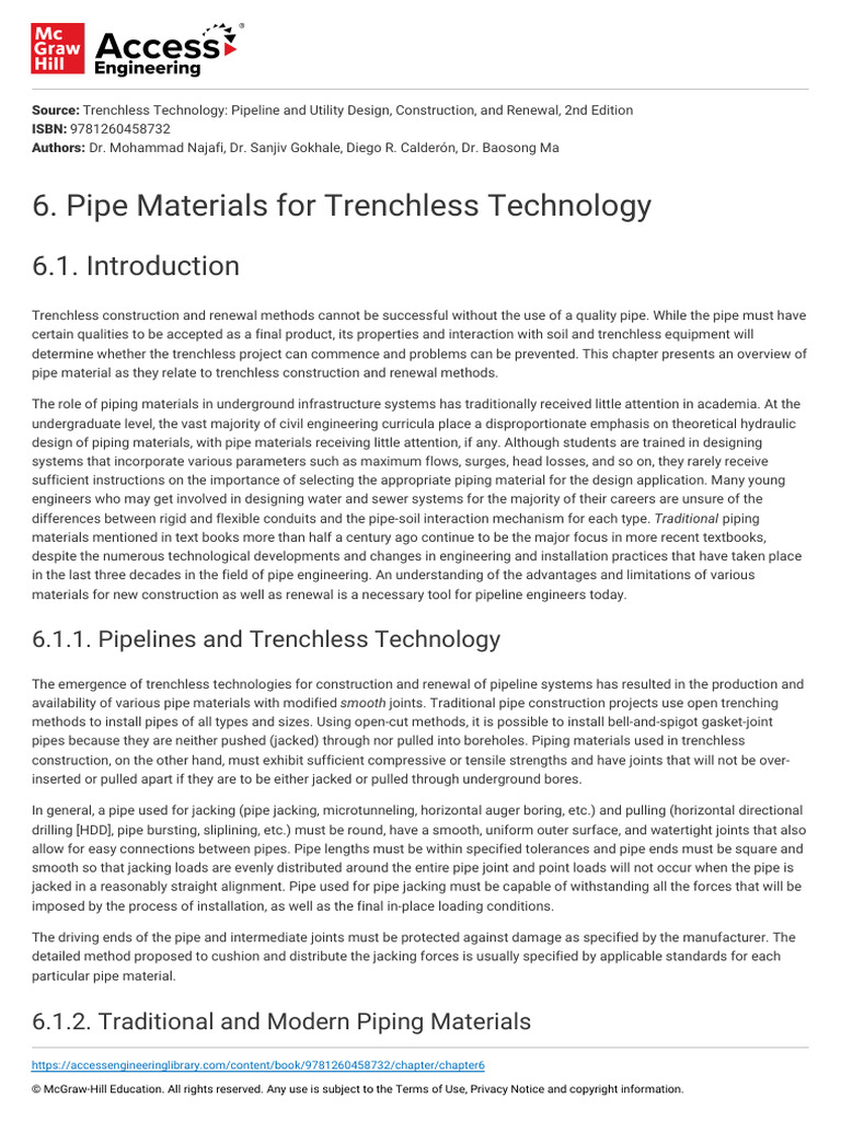Pipe Materials For Trenchless Technology | PDF | Pipe (Fluid Conveyance) | Sanitary Sewer