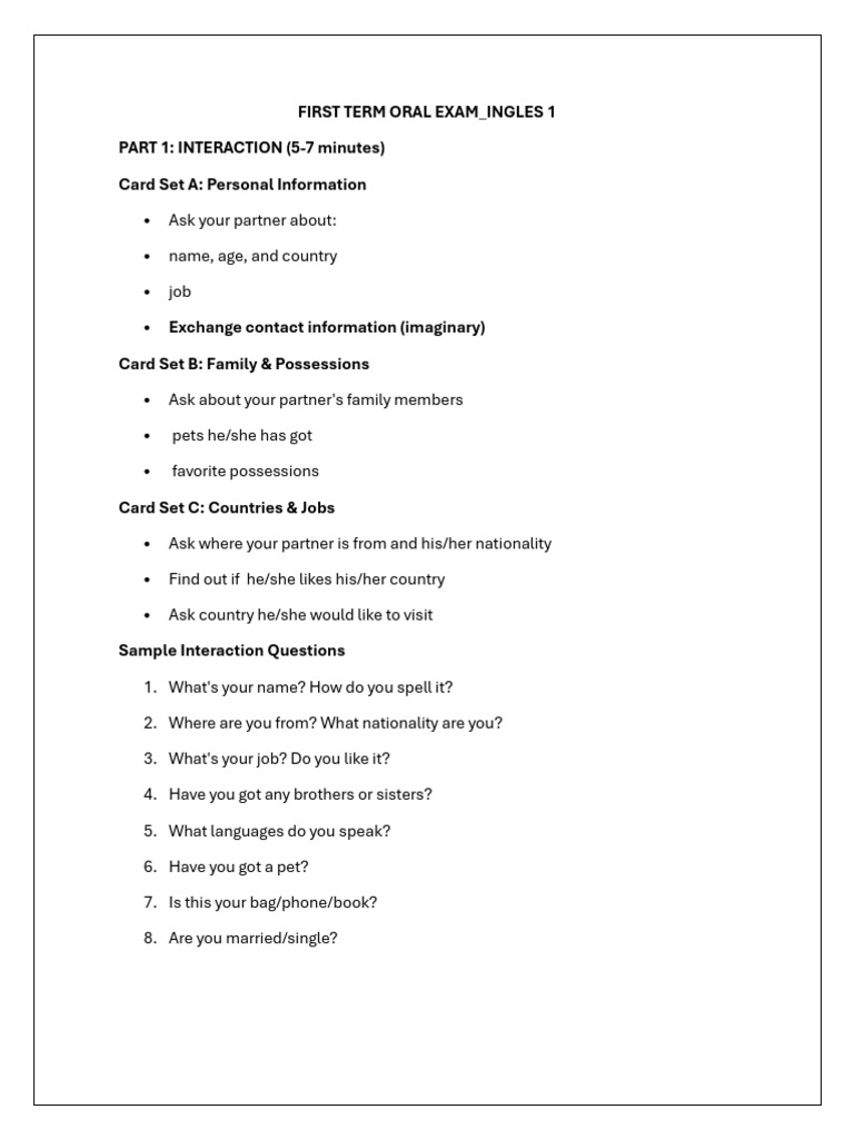 First Term Oral Exam | PDF