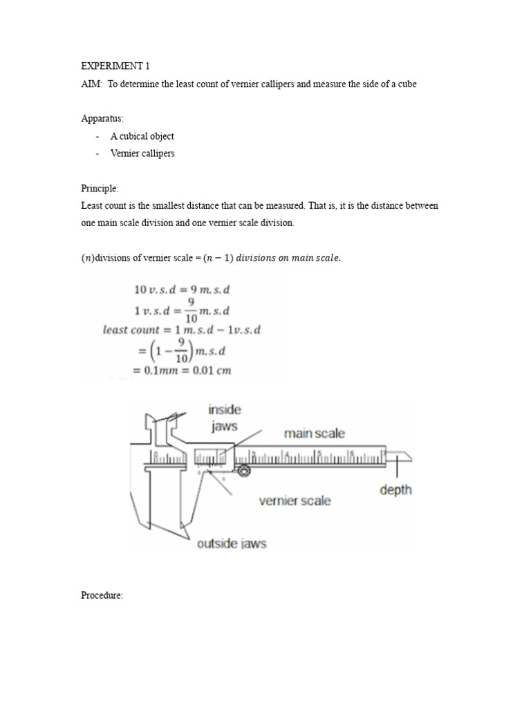 To Determine The Dimensions of A Cube Using Vernier Calipers - PDF ...