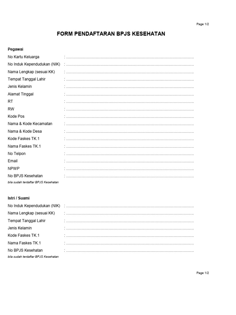 Form Pendaftaran BPJS Kesehatan | PDF