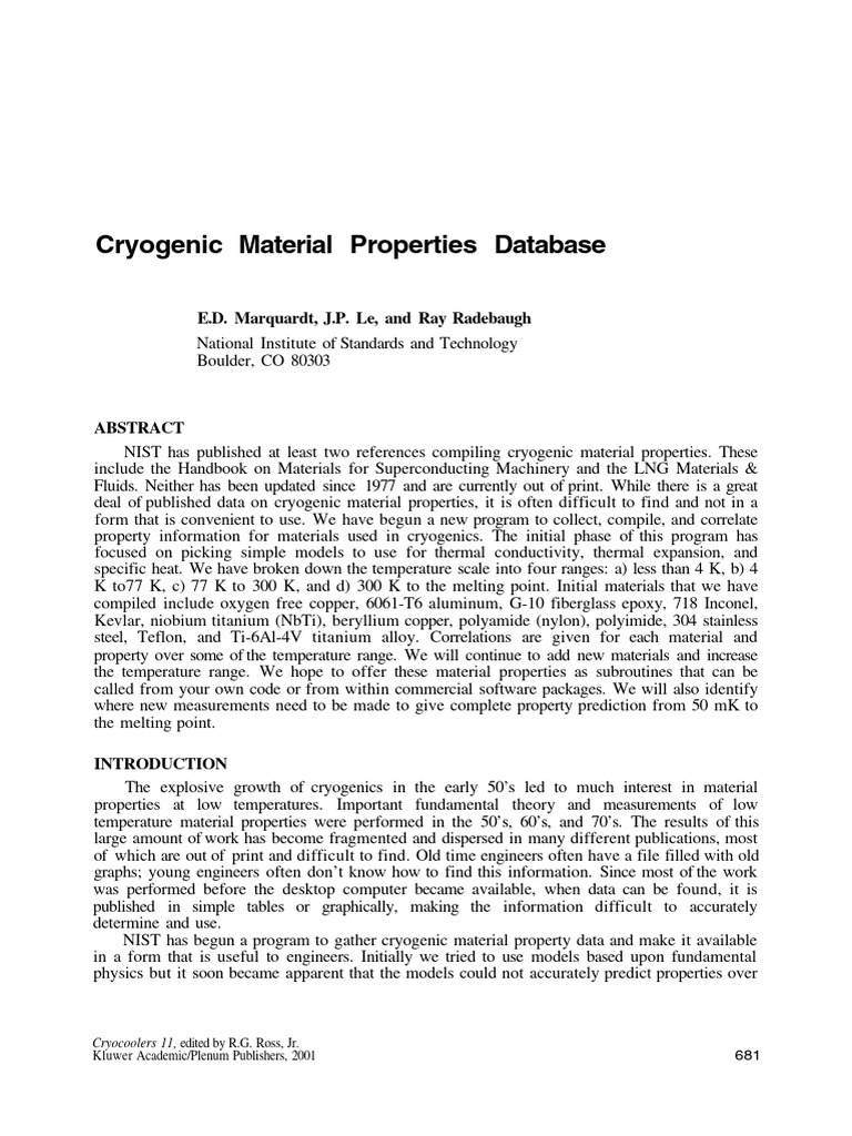 Cryogenic Material Properties Database | PDF | Thermal Expansion ...