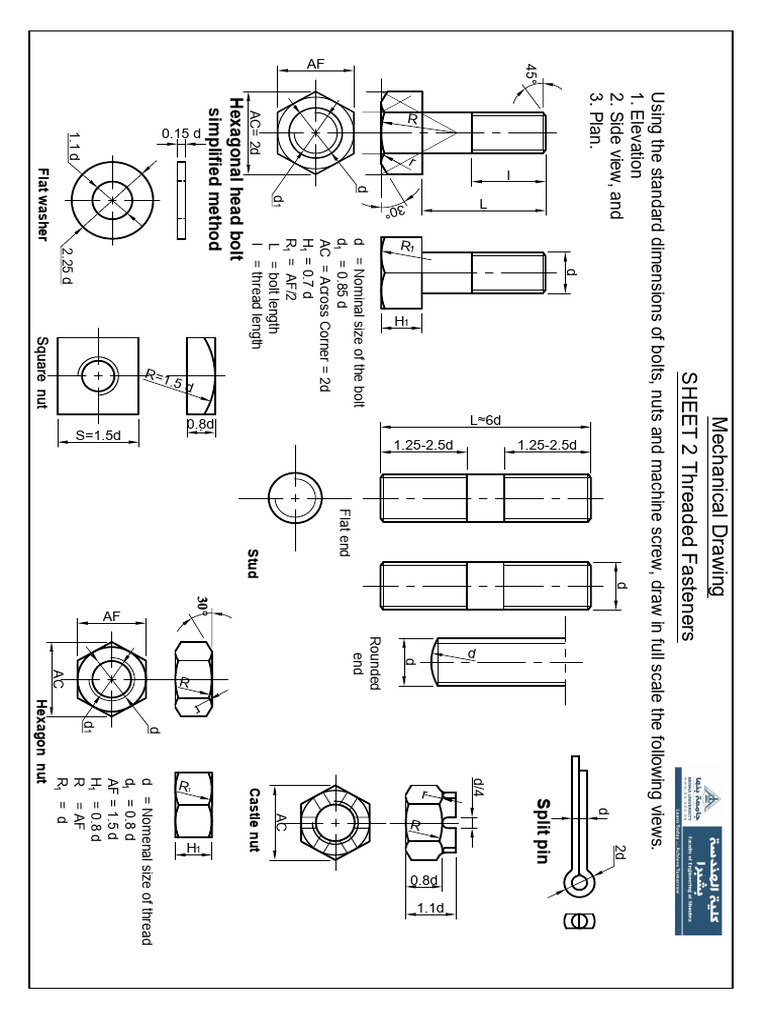 Mech Drawing Sheet 2 Fasteners 1 - 261 | PDF | Screw | Nut (Hardware)
