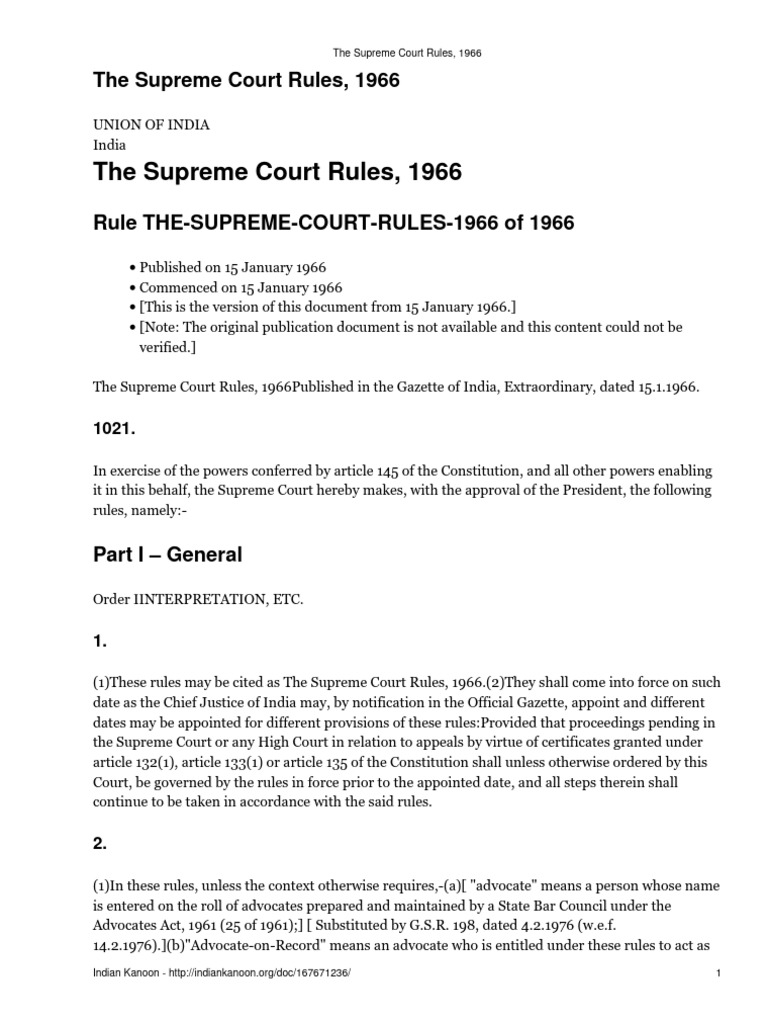The Supreme Court Rules, 1966 | PDF | Advocate | Supreme Court Of The ...