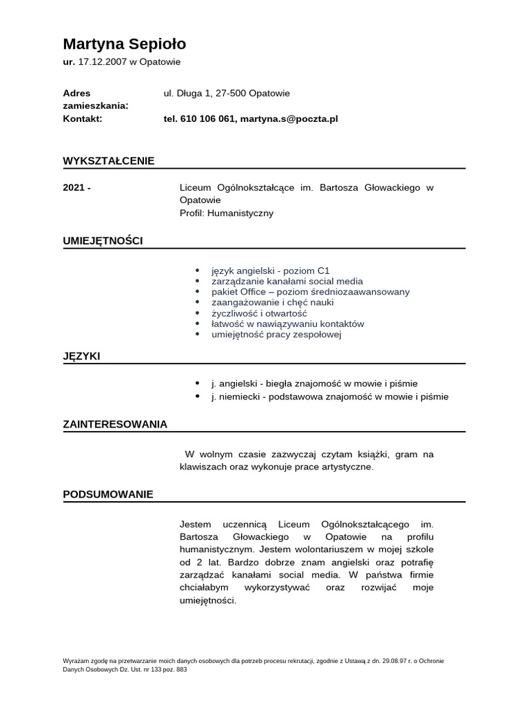 Przykladowe Cv | PDF