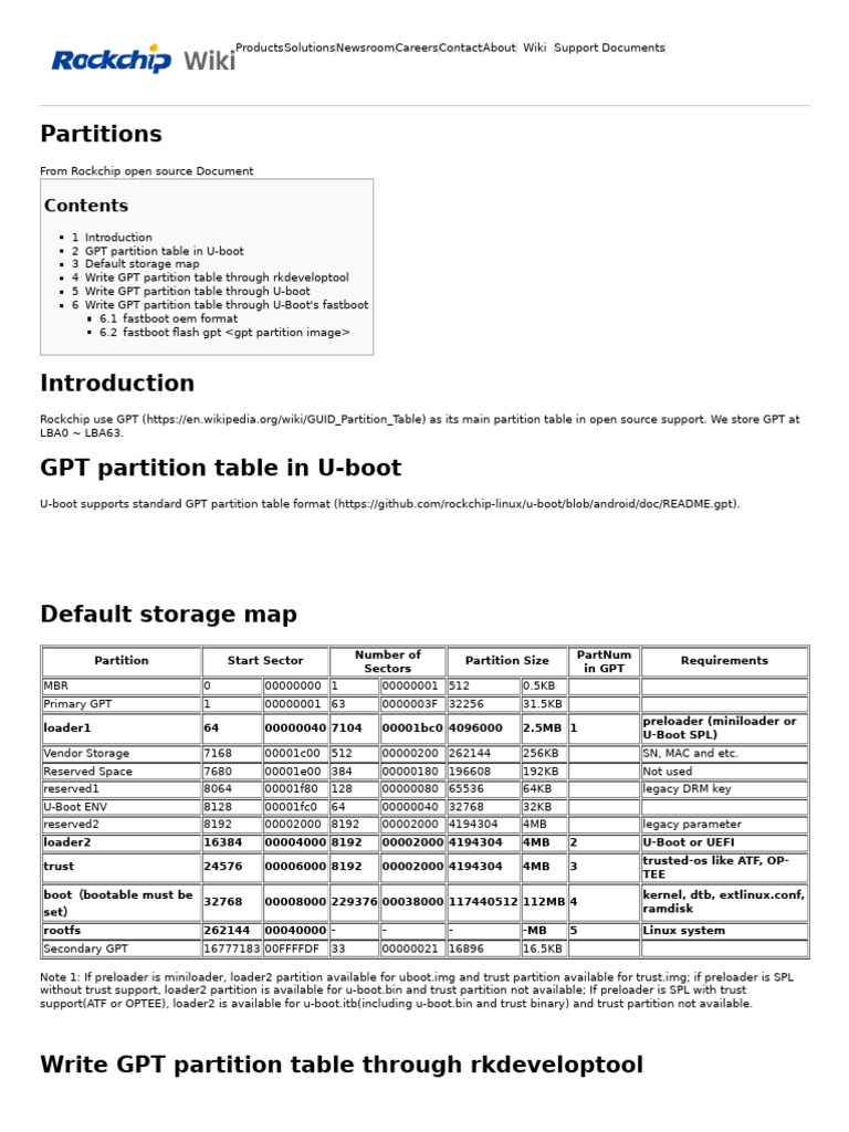 Partitions Rockchip Open Source Document | PDF | Booting | Operating System Technology