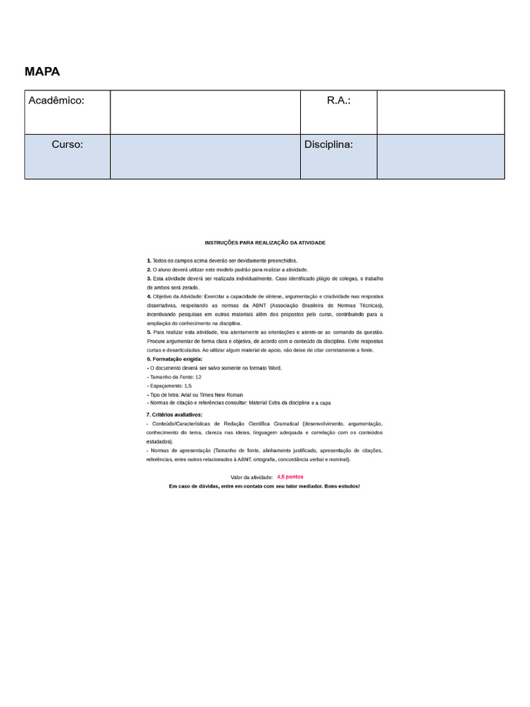 Mapa de Atividade Acadêmica | PDF