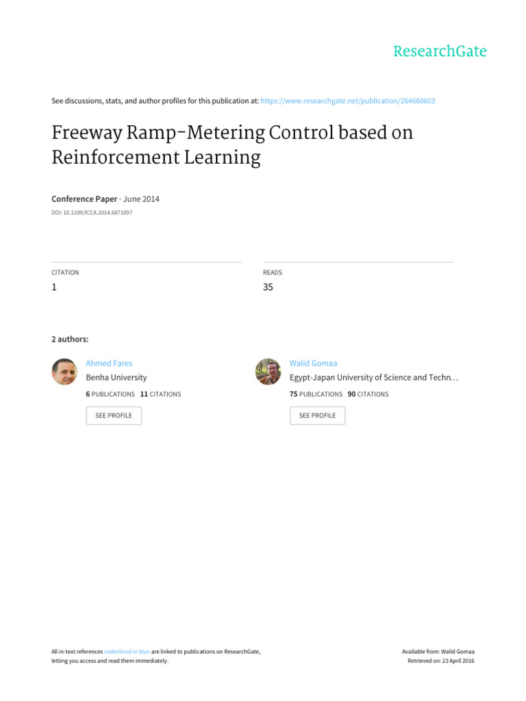 Freeway Ramp-Metering Control Based On | PDF | Control Theory | Applied ...