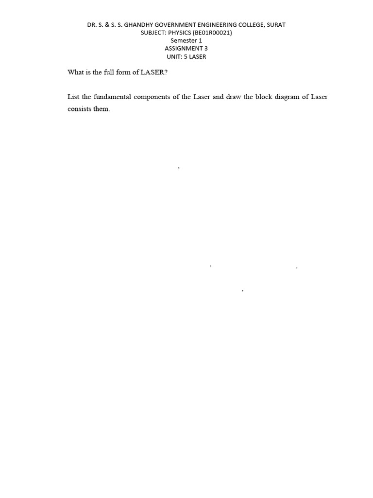 Laser Physics Assignment Overview | PDF