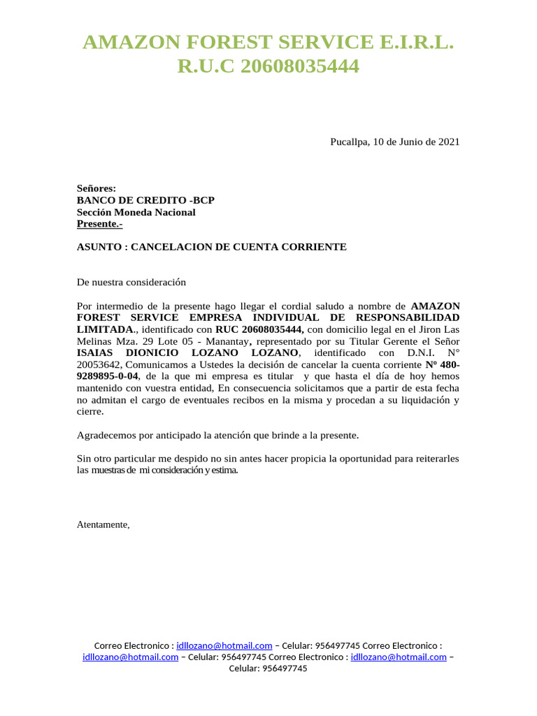 Carta Solicitar Chequera BCP | PDF | Bancario | Servicios financieros