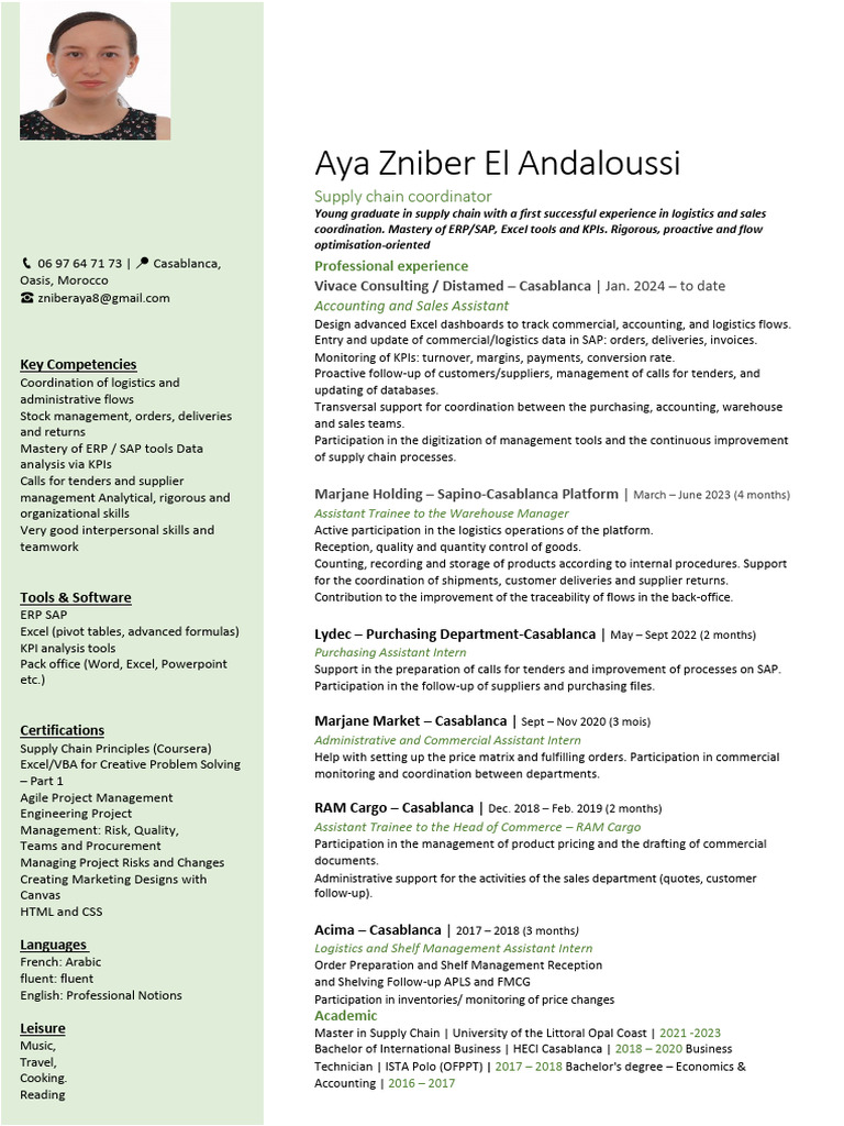 Aya Zniber El Andaloussi | PDF | Logistics | Supply Chain