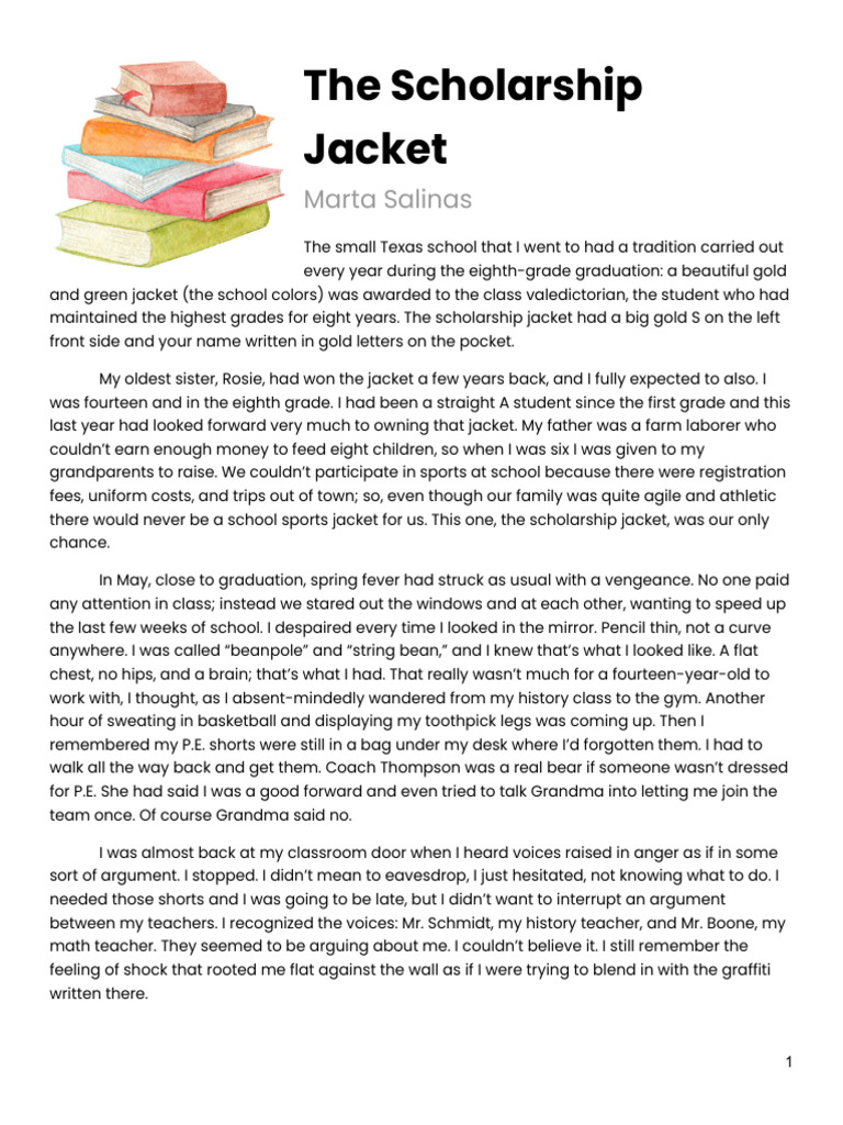 "The Scholarship Jacket," by Marta Salinas (ENL 1W) PDF | PDF