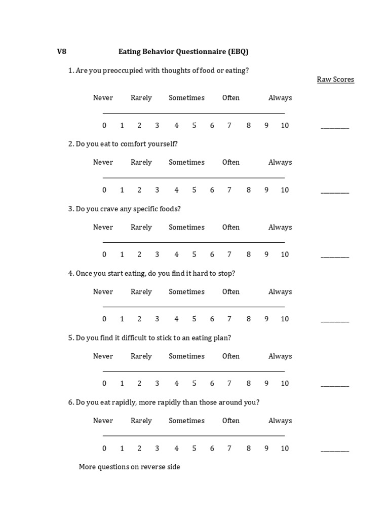Eating Behavior Questionnaire | PDF