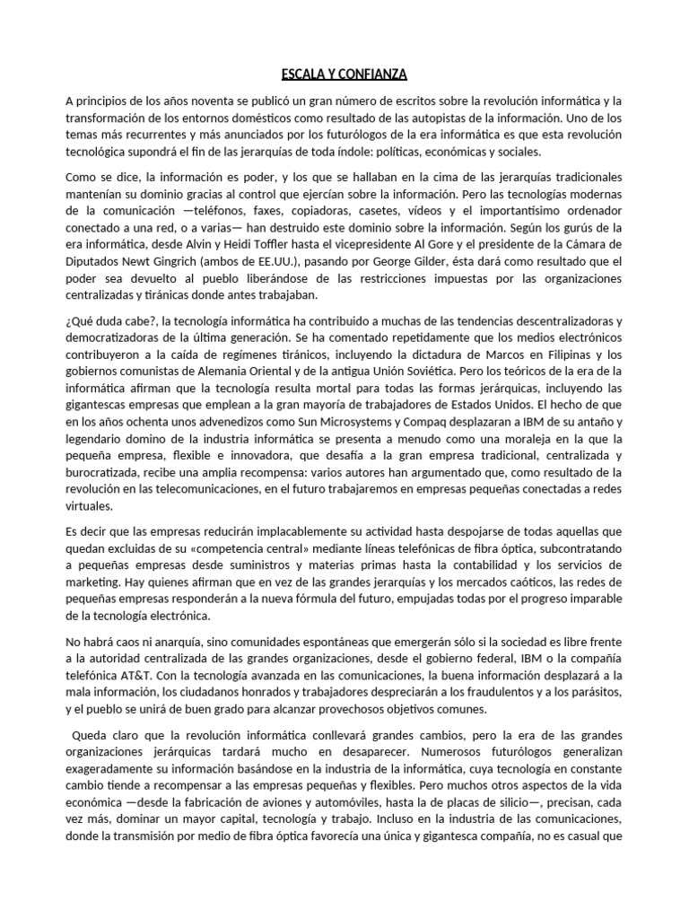 Escala y Confianza | PDF | Capital social | Sociedad