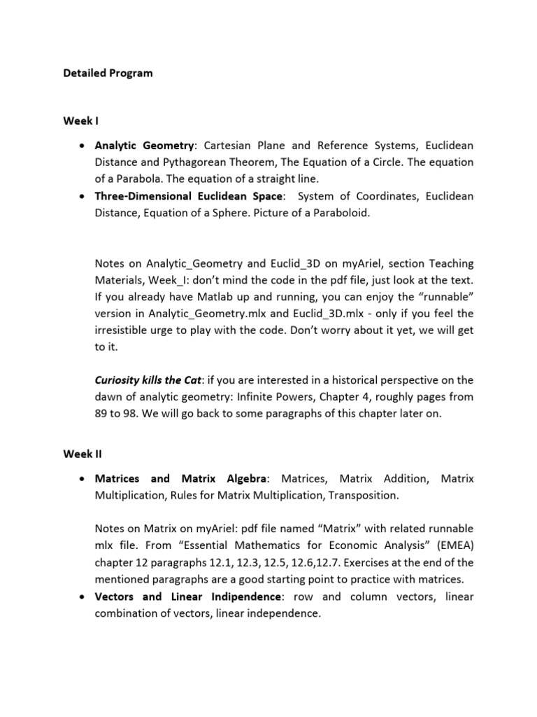 Detailed Program Week II | PDF
