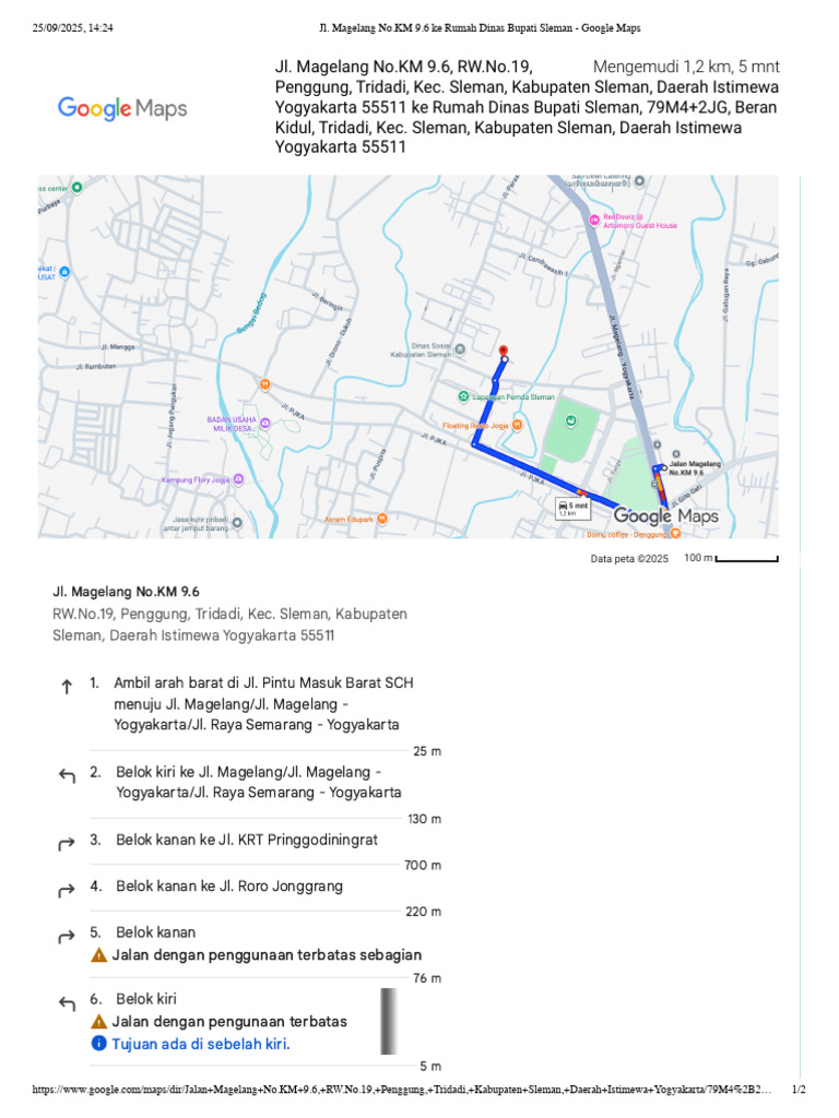 Jl. Magelang No.km 9.6 Ke Rumah Dinas Bupati Sleman - Google Maps | PDF
