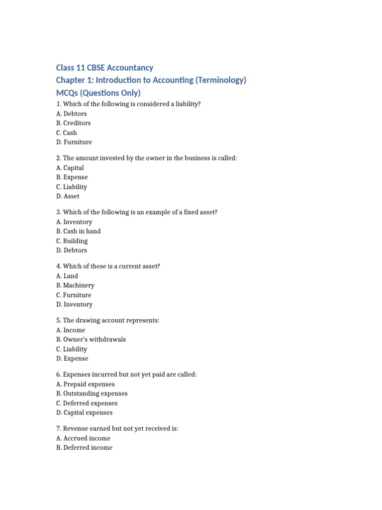 Accounting Terminology MCQs Questions | PDF