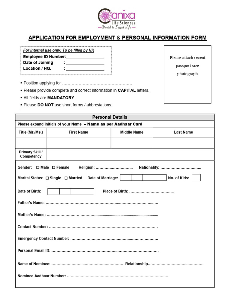 Employment Application Form | PDF