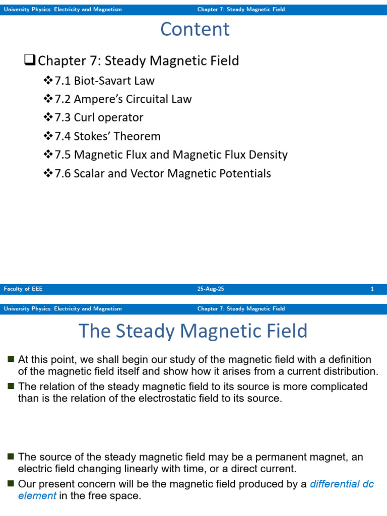 Steady Magnetic Field Concepts in Physics | PDF | Flux | Magnetic Field