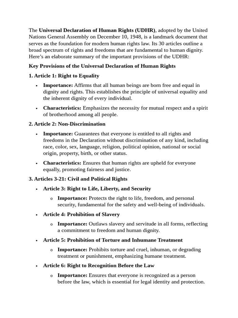 Key Provisions of the UDHR Explained | PDF | Human Rights | Justice