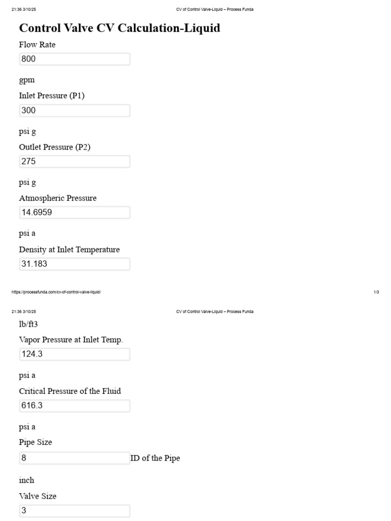 CV of Control Valve-Liquid – Process Funda | PDF