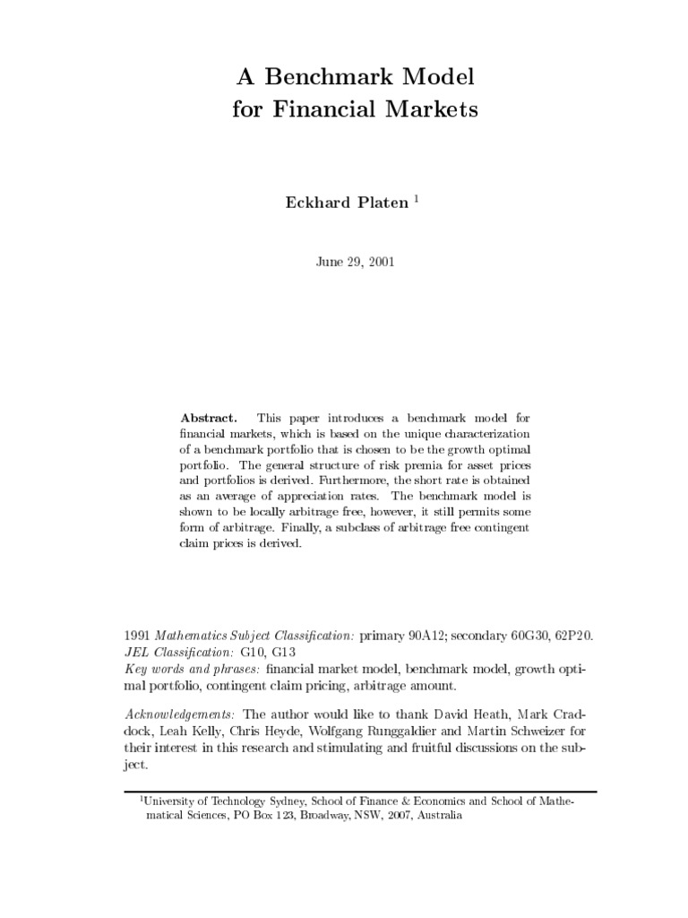 Benchmark Model for Financial Markets | PDF | Capital Asset Pricing ...