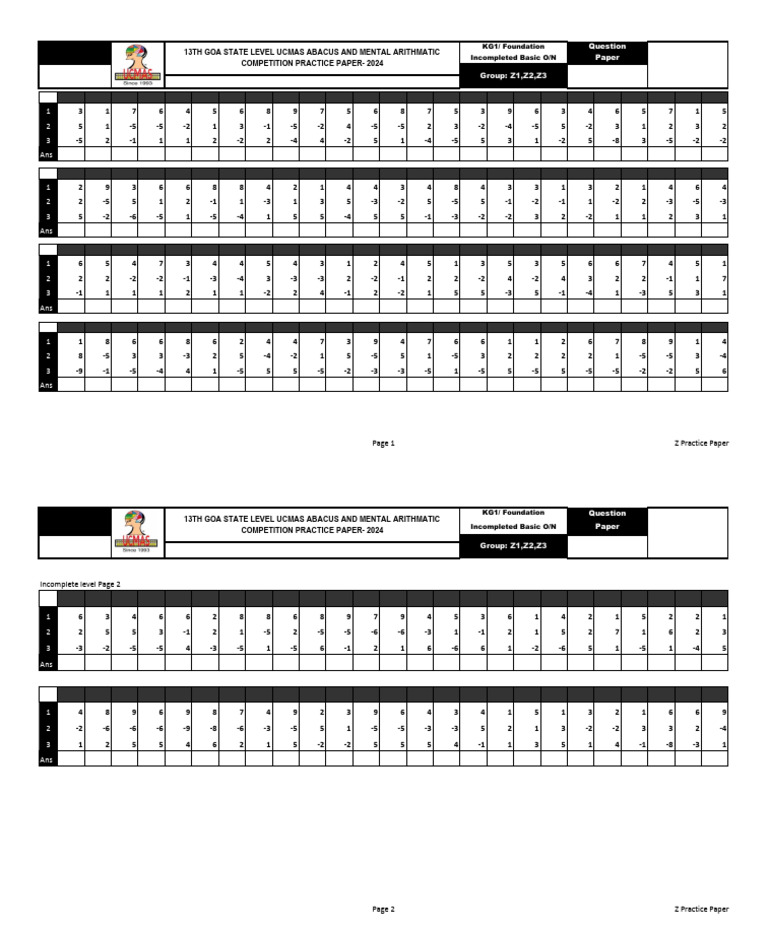UCMAS Abacus Competition Practice Paper | PDF | Classes Of Computers