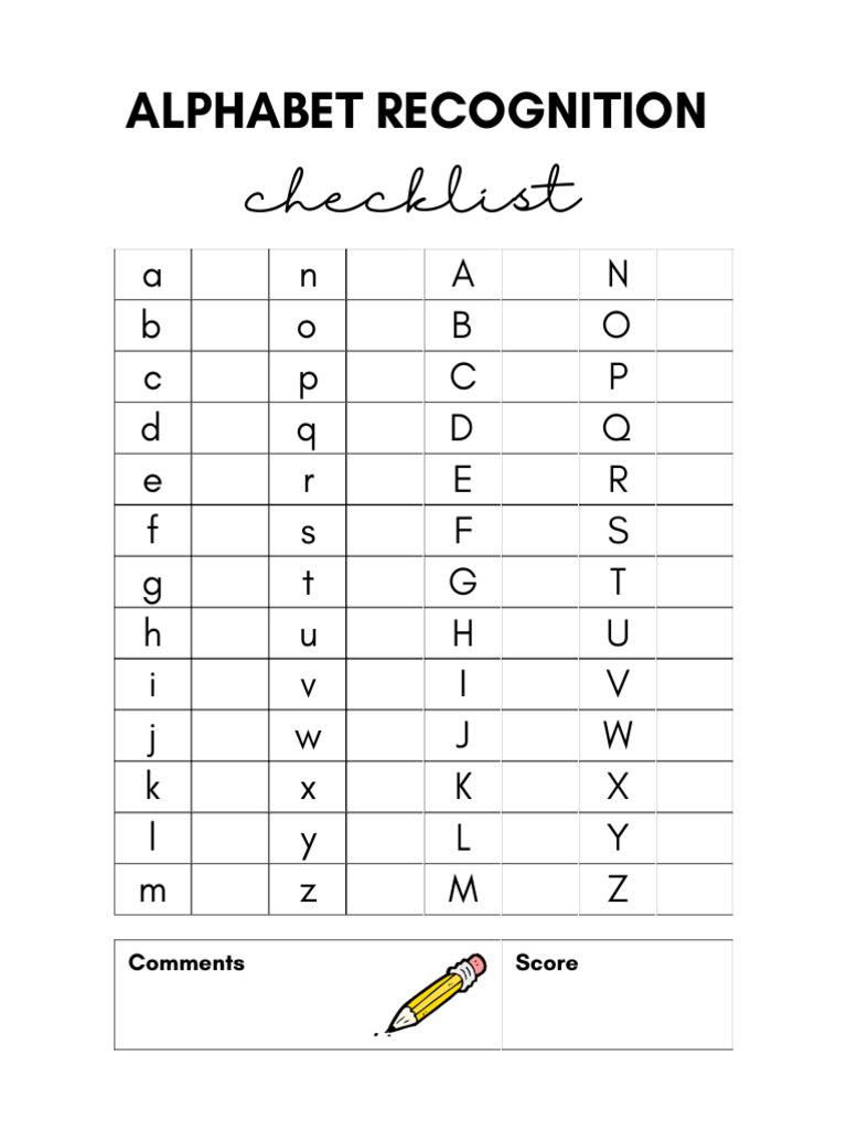 Alphabet Recognition Checklist | PDF