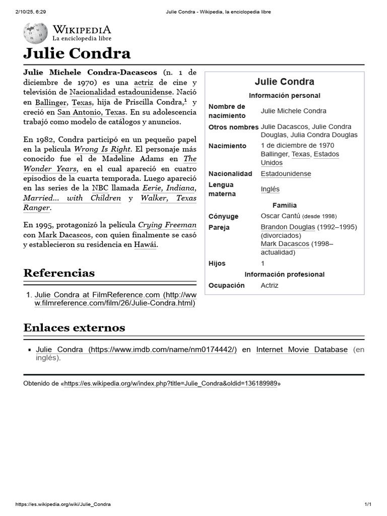 Biografía de Julie Condra | PDF