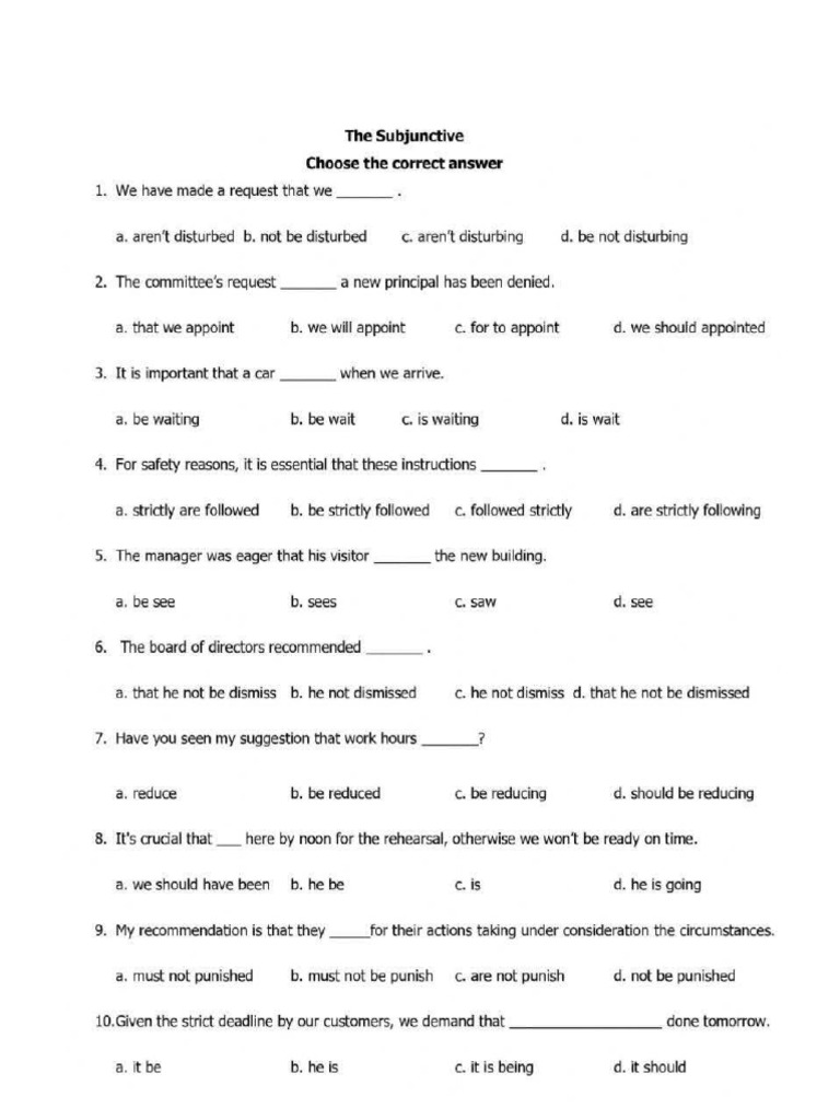 Subjunctive Exercise 2 W - Key | PDF
