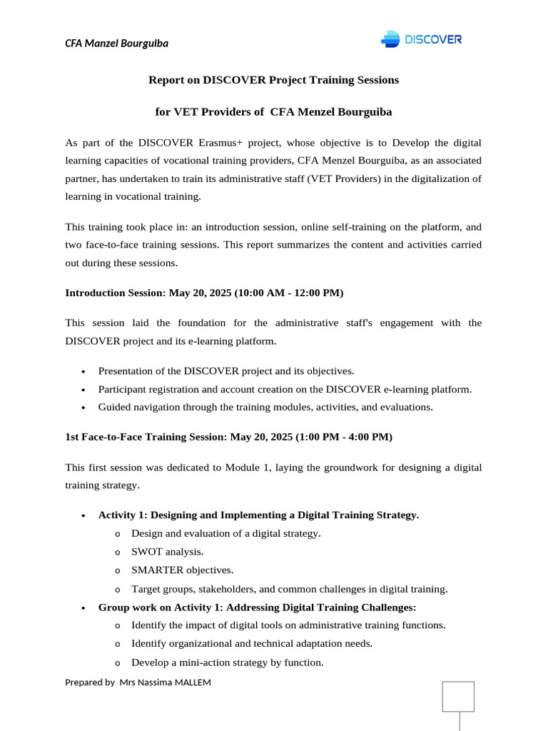 Report On DISCOVER Project Training Sessions Vet Providers | PDF ...