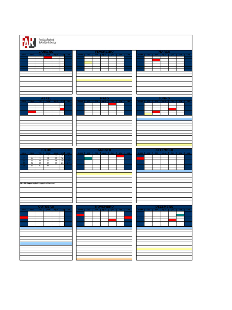Calendário Institucional-FARJ Riachão 2025 | PDF