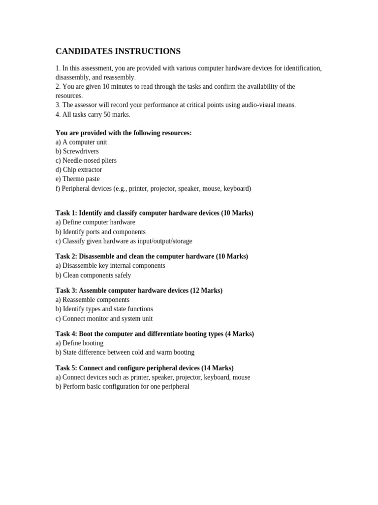 Computer Hardware Assessment Guide | PDF