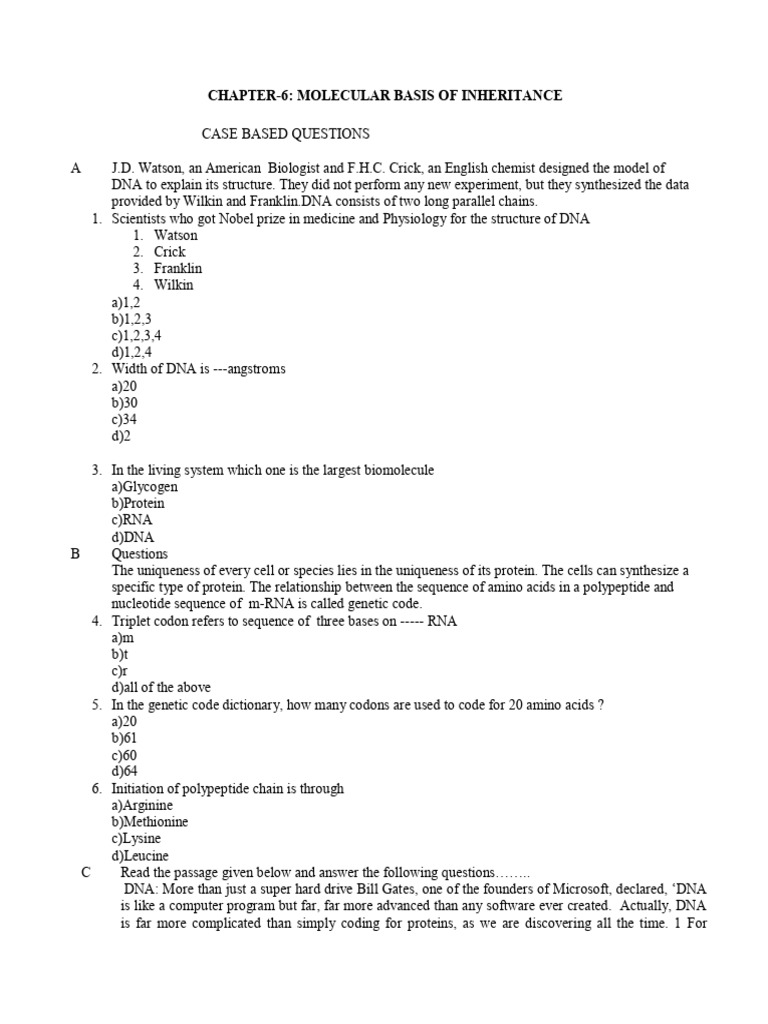 6-Molecular Basis of Inheritance Cbq | PDF | Operon | Dna