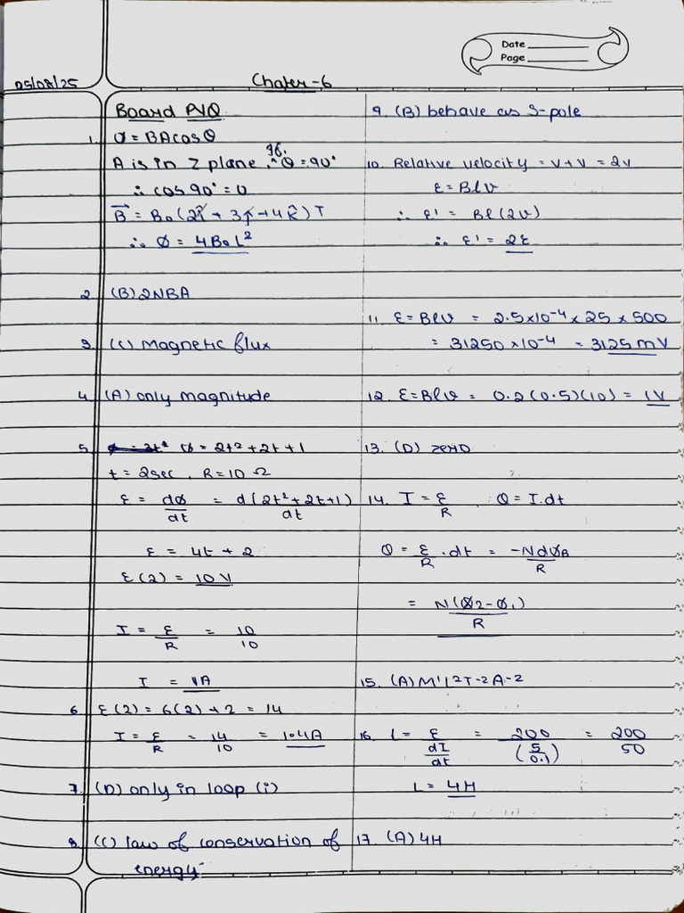 12th Physics CH 6 MCQ Solution | PDF