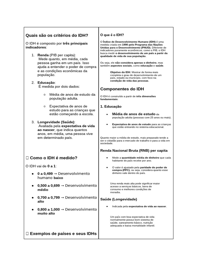Critérios do IDH: Renda, Educação e Saúde | PDF | Índice de ...