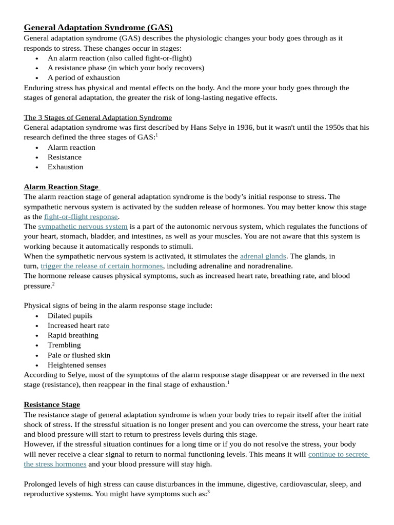General Adaptation Syndrome | PDF | Stress (Biology) | Anxiety