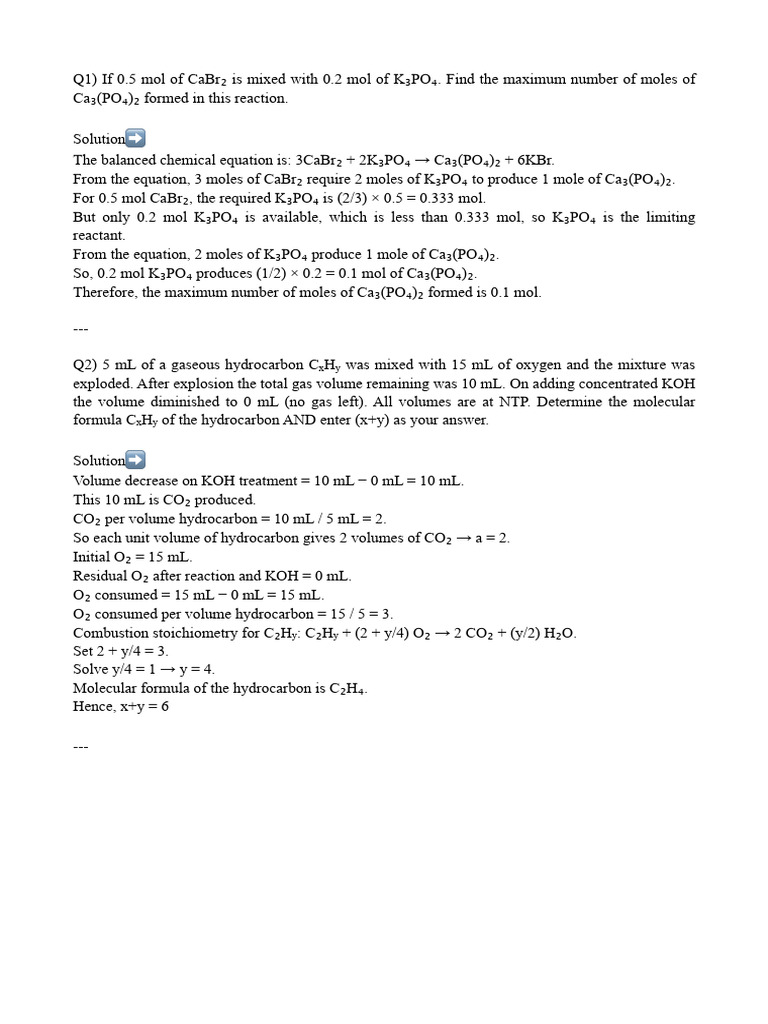 Practice Test-2 Solutions | PDF | Mole (Unit) | Stoichiometry